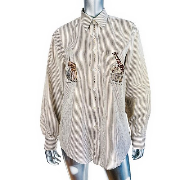 Mili Designs | Tops | Mili Designs White Brown Striped Embroidered ...